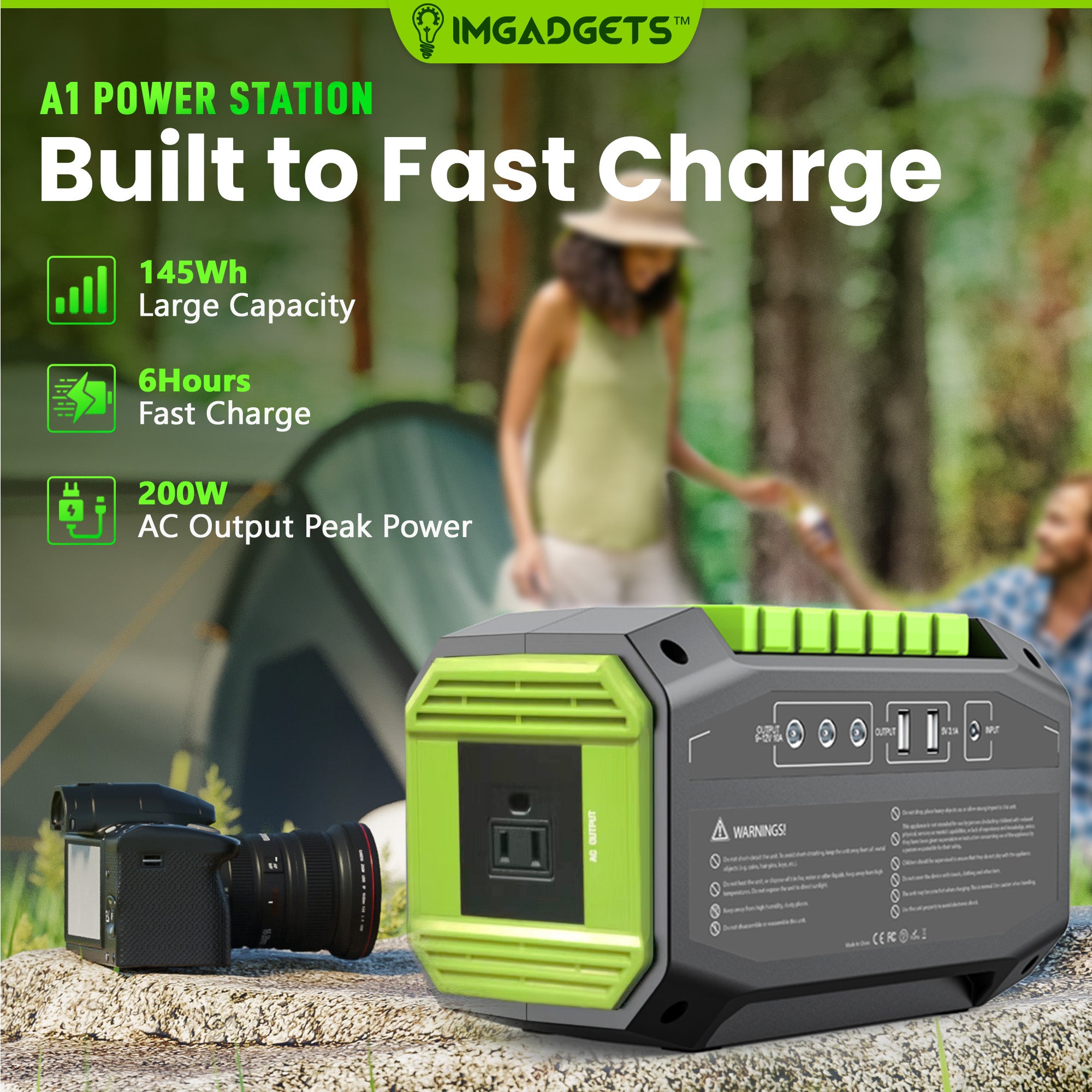 IMGadgets 145Wh Portable Power Station, 200W Peak Generator, DC, AC, U