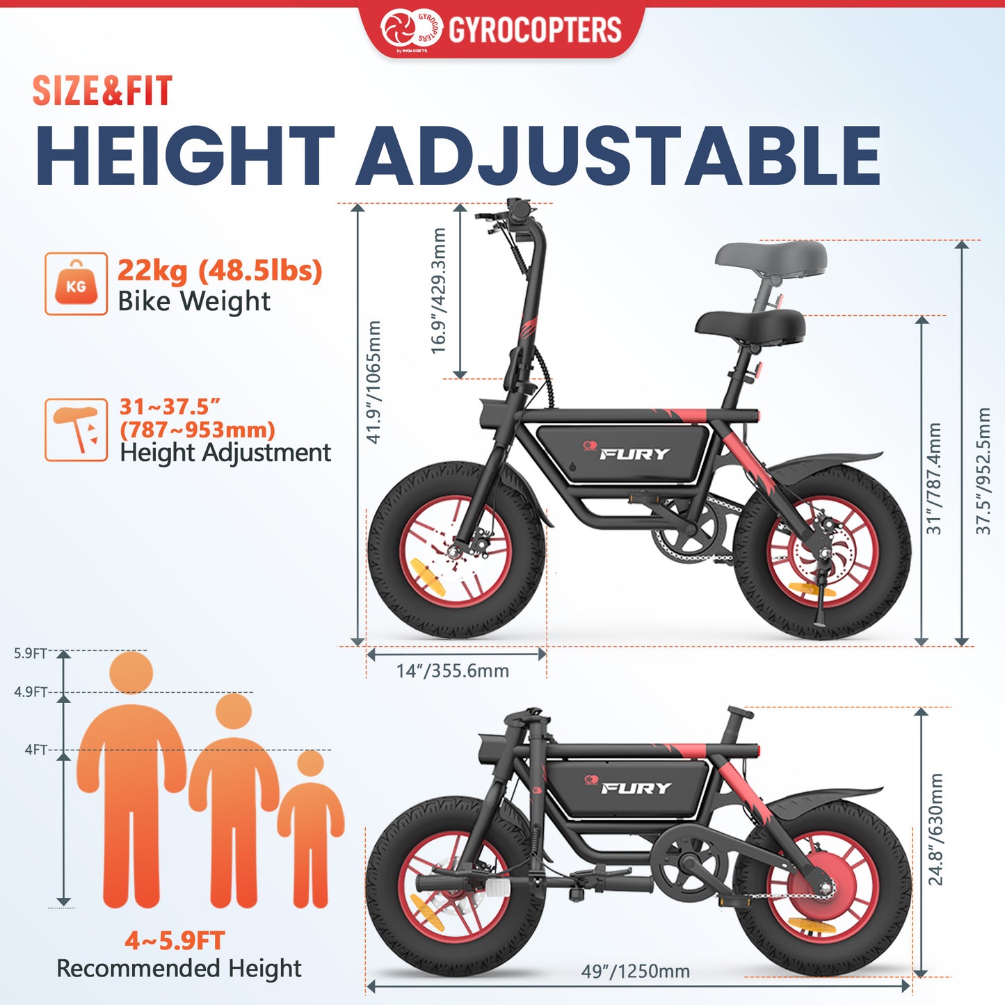 Gyrocopters Fury Fat Tire Electric Bike, up to 58km (36 mi ) PAS range ...