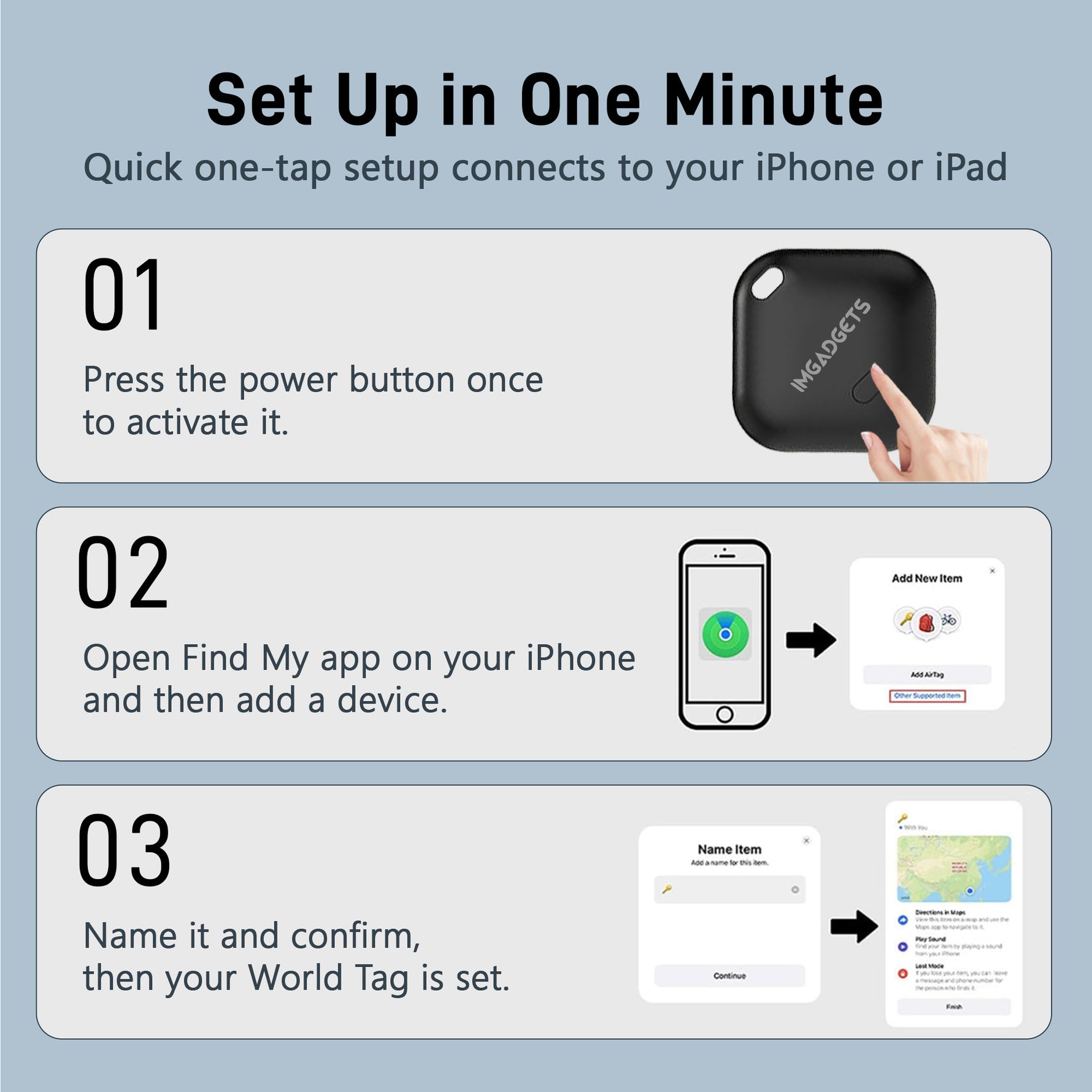 IMGadgets Smart World Tag | Compatible with Apple Find My (iOS Only)